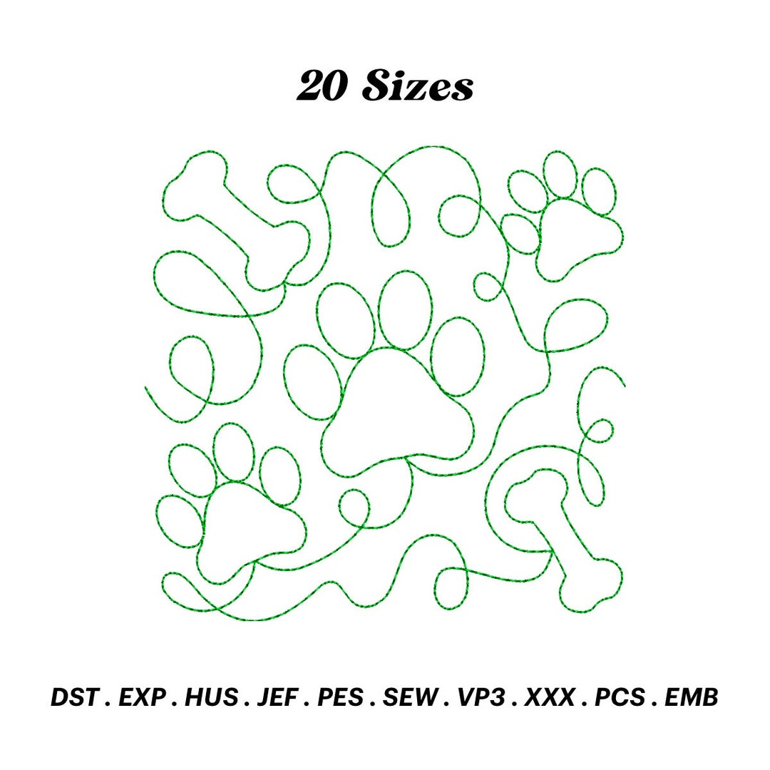 Dog Paw & Bone Embroidery Design: Quilt Block Pattern (digital Download ...
