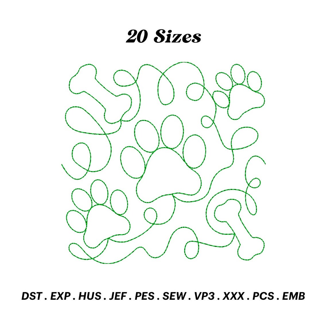 Dog Paw & Bone Embroidery Design: Quilt Block Pattern (digital Download ...