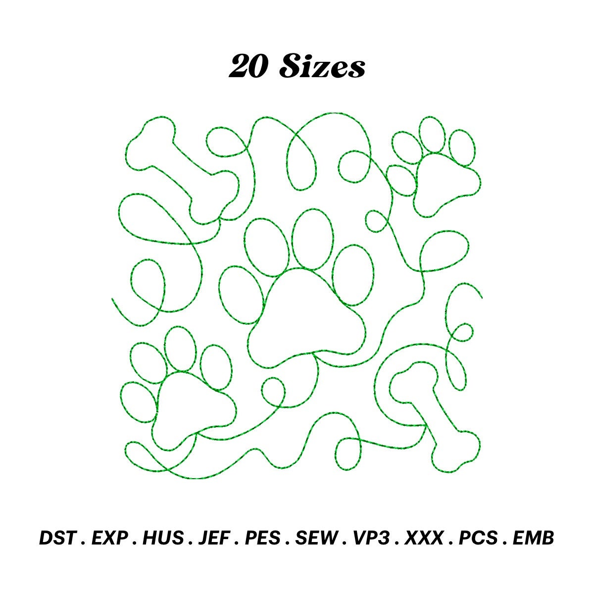Dog Paw & Bone Embroidery Design: Quilt Block Pattern (digital Download ...