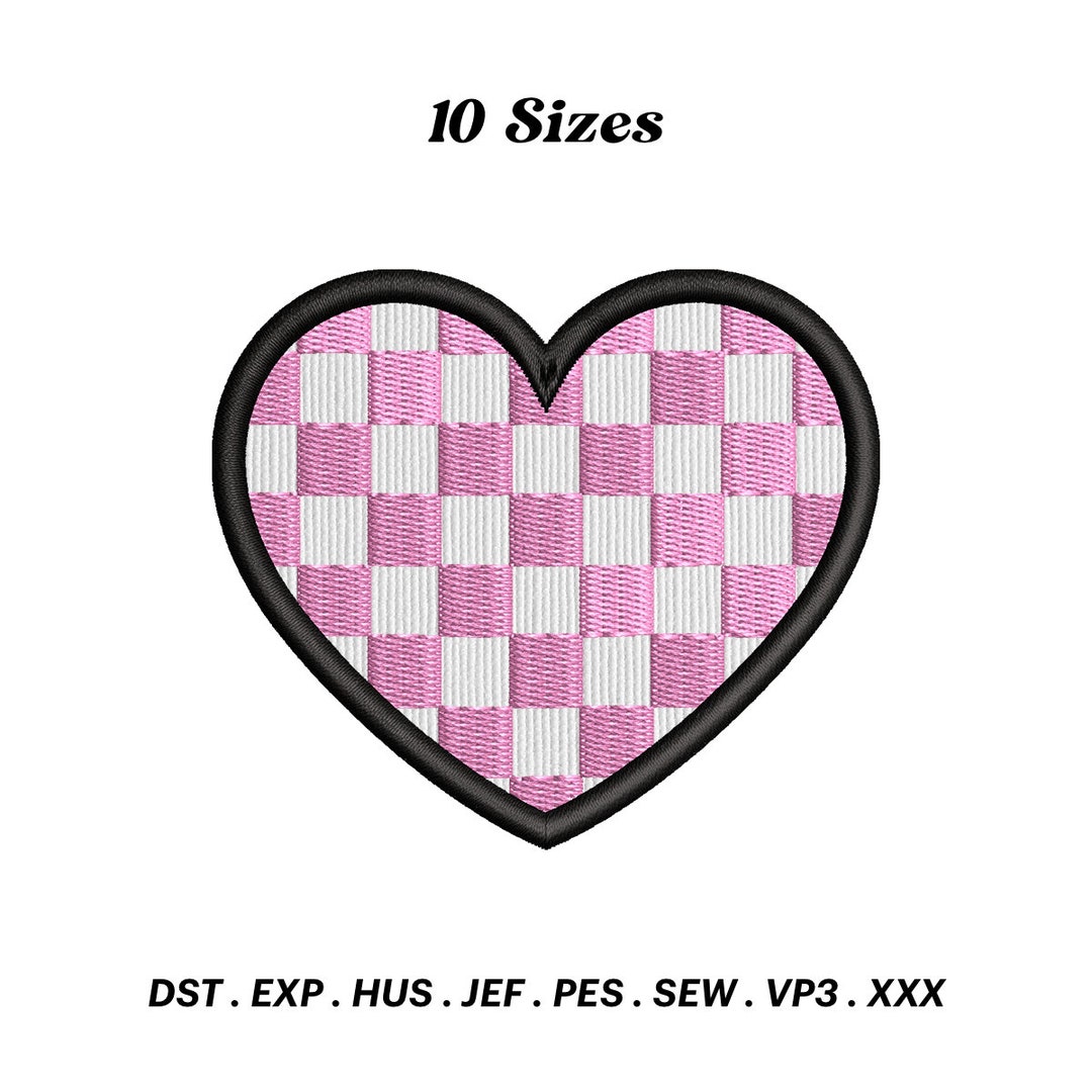 Checkered Heart Applique Embroidery Design, Valentine Heart Embroidery ...