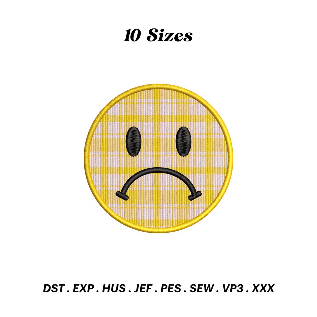 Sad Face Applique Embroidery Design, Not Fun Emoji Designs, Sad Emoji ...