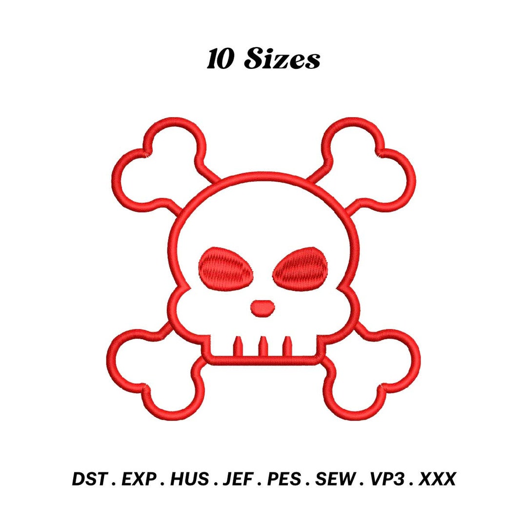 Skull and Cross Bones Embroidery Design, Halloween Skull Designs, Bone ...