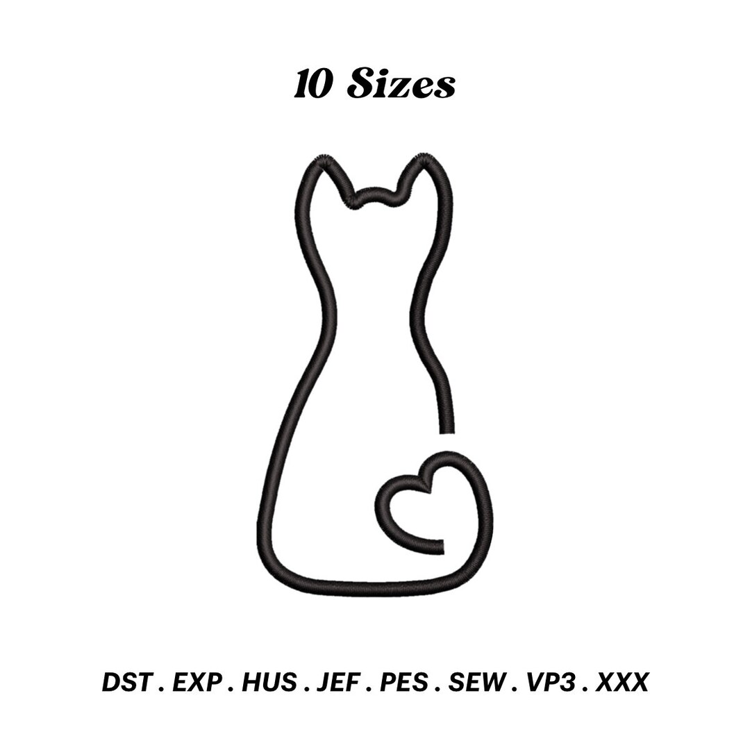 Cat Heart Tail Embroidery Design, Kitten, Embroidery Patterns, Lover ...