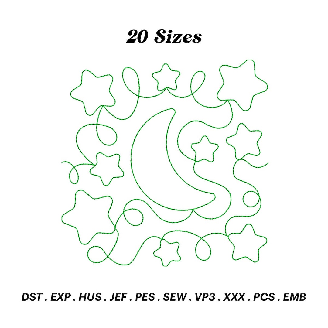 Moon and Star Quilt Embroidery Design: Celestial Quilt Block (EMB File ...