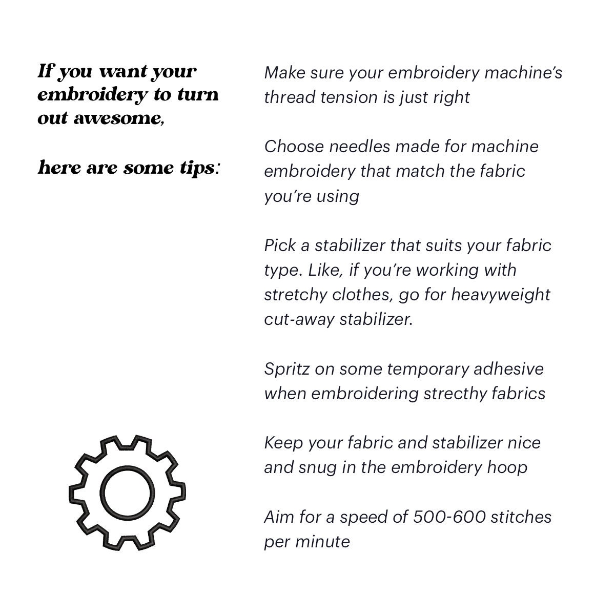 Gear Embroidery Design, Gear Outline Embroidery, Auto Mechanic ...