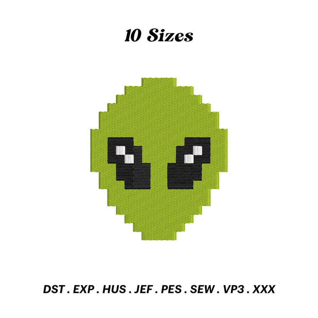 Pixelated Alien Head Embroidery Design: Retro Space Stitching (digital ...