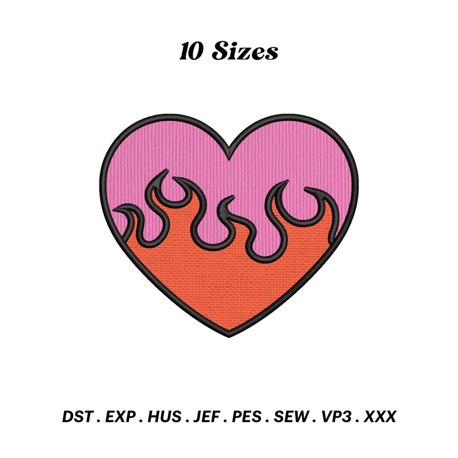 Flame Heart Applique Embroidery Design: Burning Love Stitching (digital ...