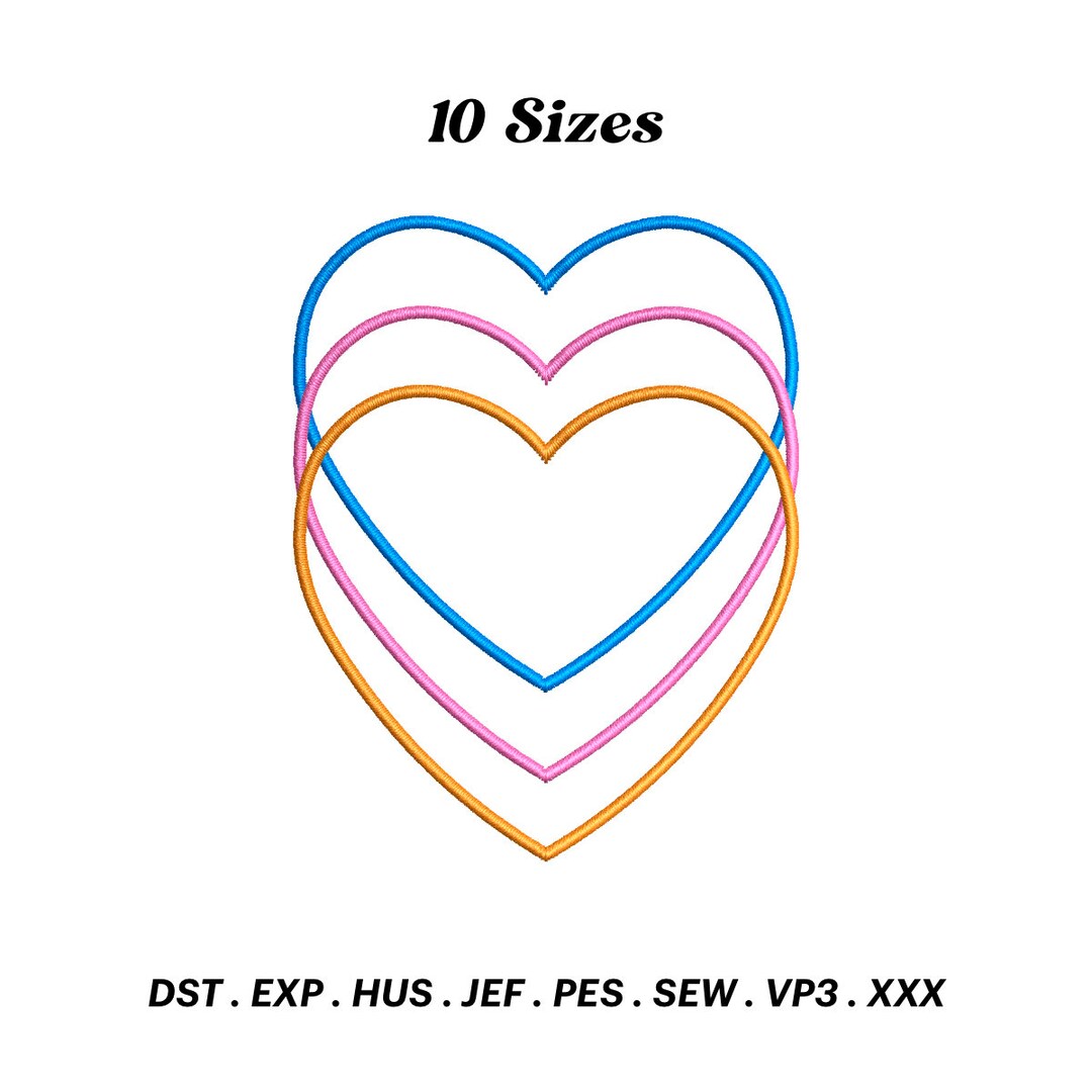Triple Love Embroidery Designs, Love Embroidered, Heart Border Design ...
