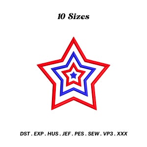 Blue & Red Star Embroidery Design, Star Shaped American Flag Pattern ...