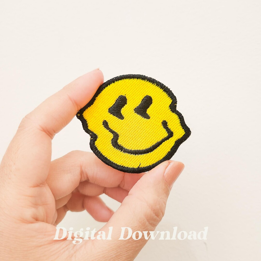 Smiley Face Embroidery Design, Glitch Smiley Embroidery Patch, Emoji ...