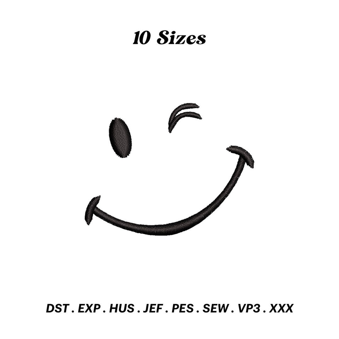 Winking Smiley Face Embroidery Design: Icon Symbol (digital Download ...