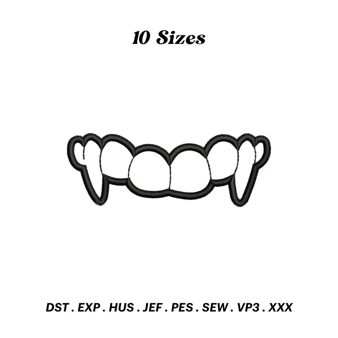 Fang Embroidery Design, Vampire Fangs, Dracula Embroidery,teeth Designs ...