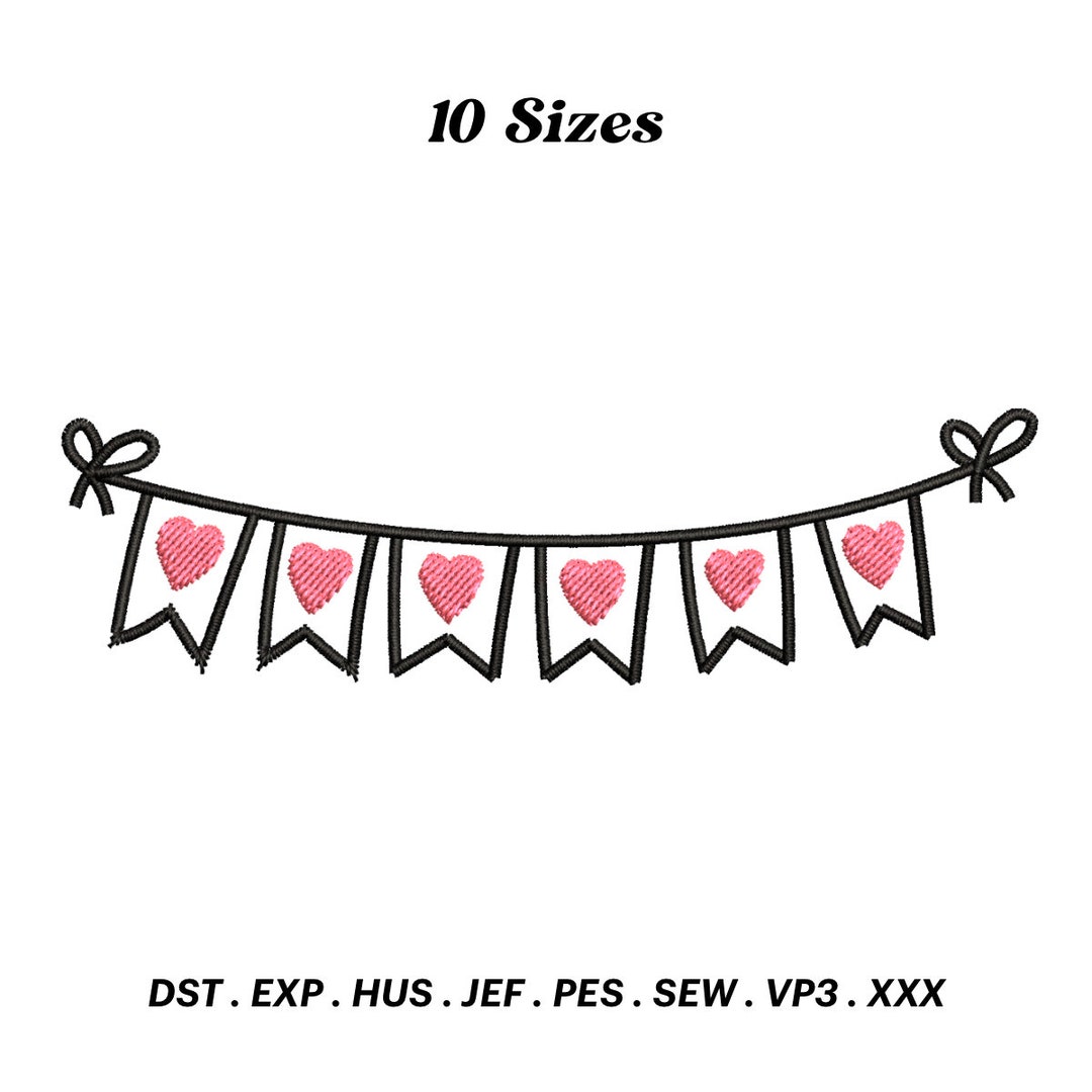 Love Heart Banner Embroidery Design: Valentine Decor (digital Download ...
