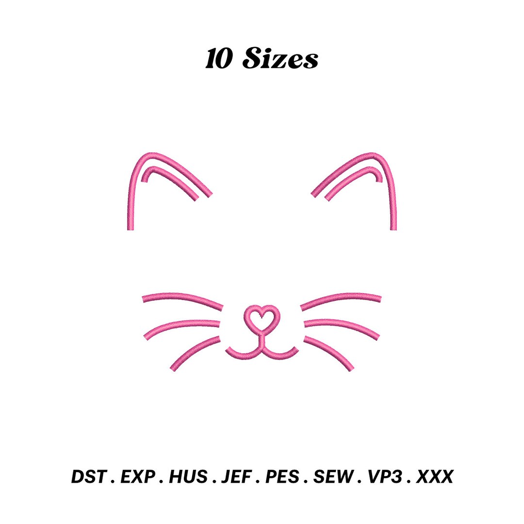 Cat Face Embroidery Design, Cute Cate Face Heart Nose Designs File, Cat ...