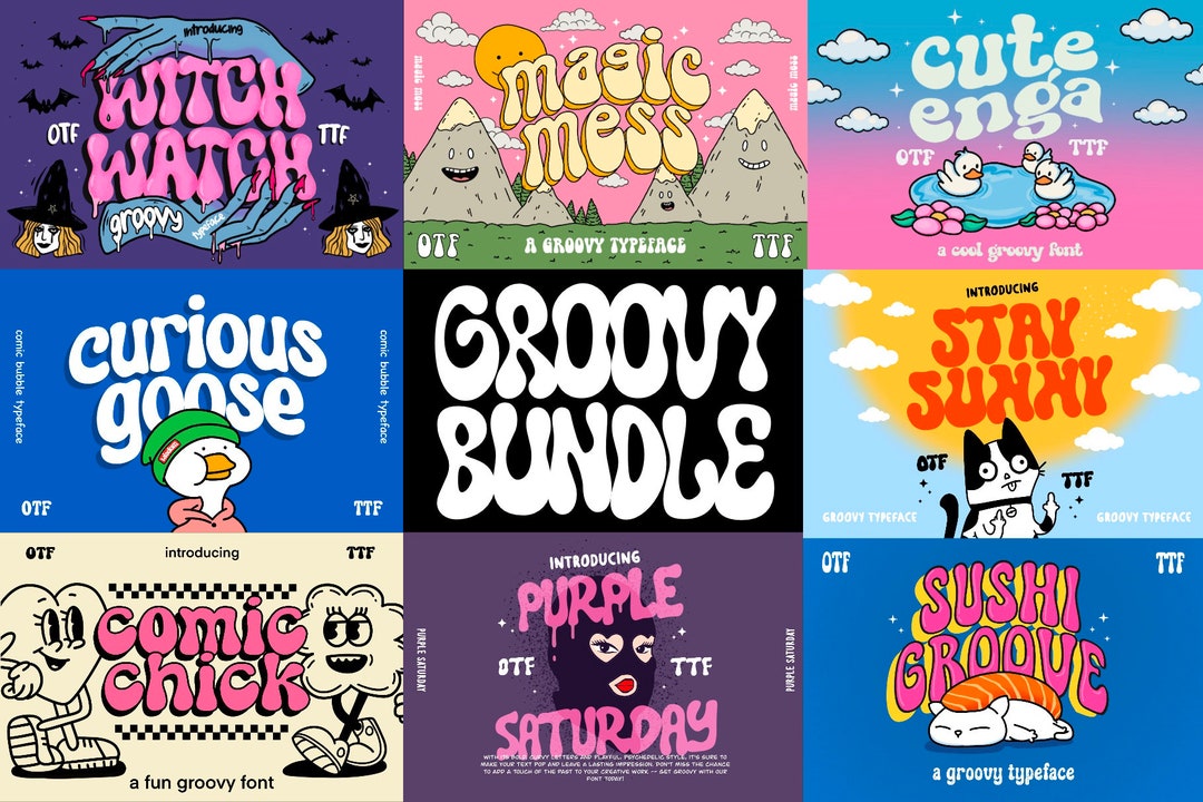 Bundle Groovy Font, Groovy Retro Typeface, Handwriting Style, OTF, TTF ...