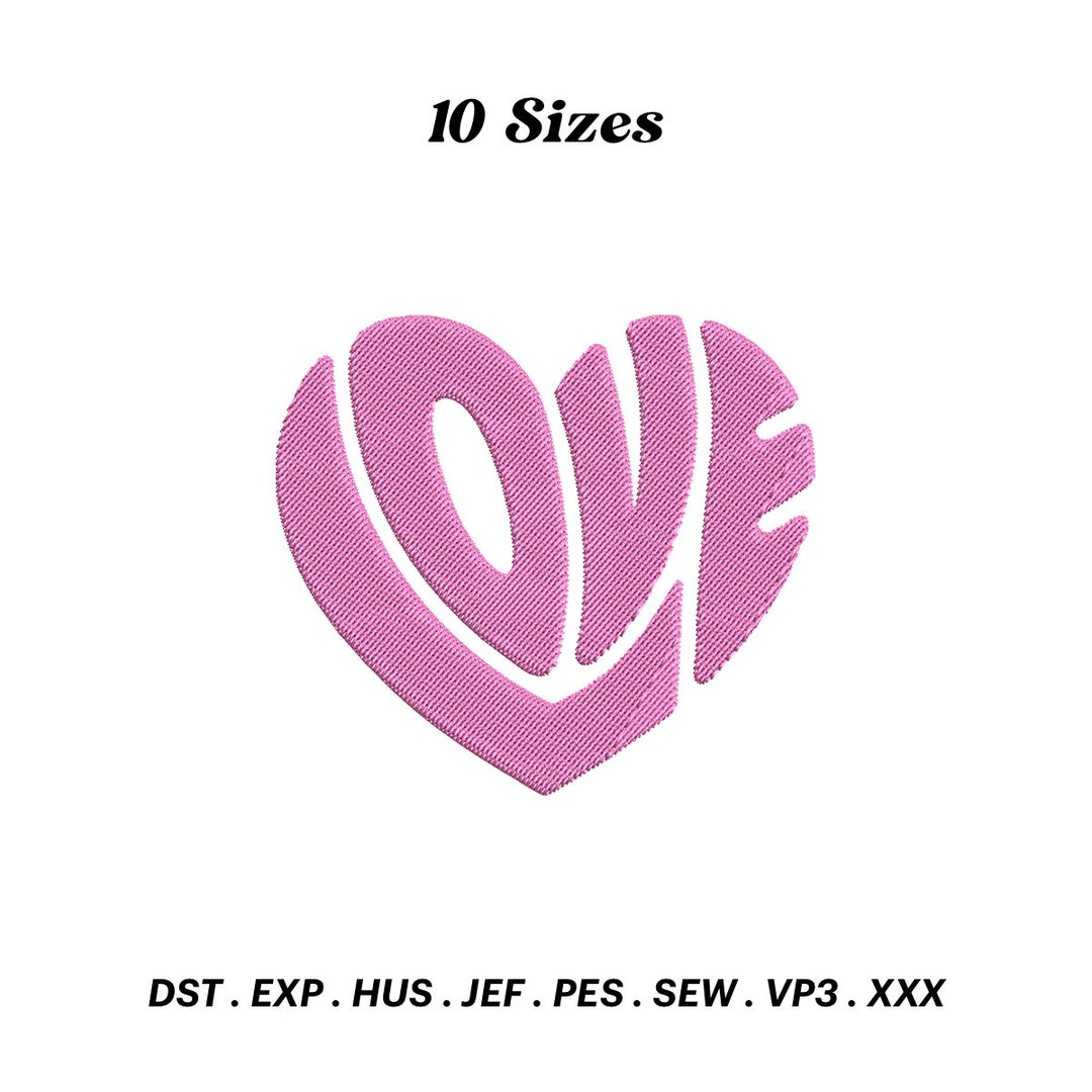 Love Heart Shaped Word Embroidery Design, Heart Monogram Font ...