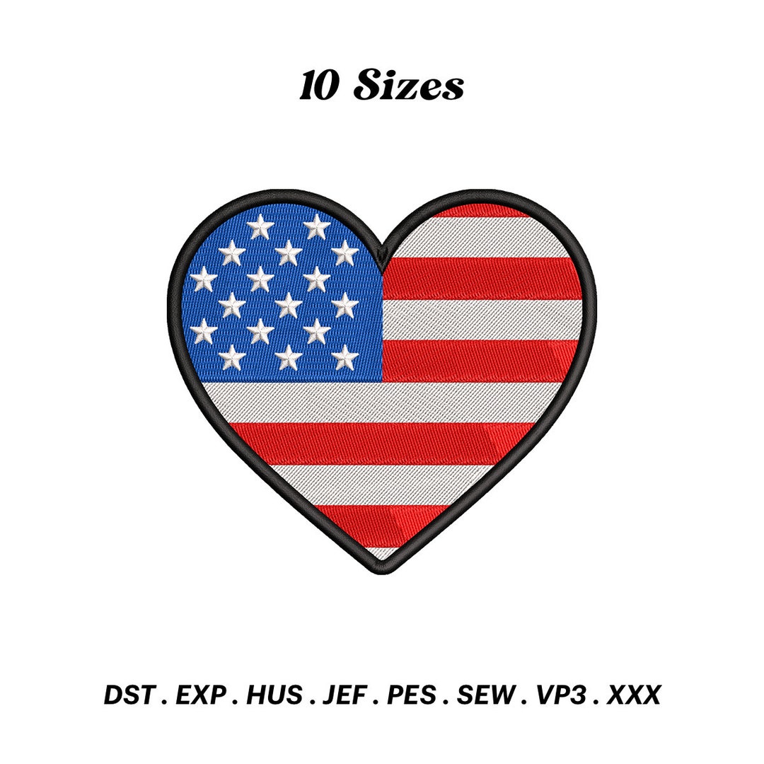 American Flag Heart Embroidery Design: Patriotic USA (digital Download ...