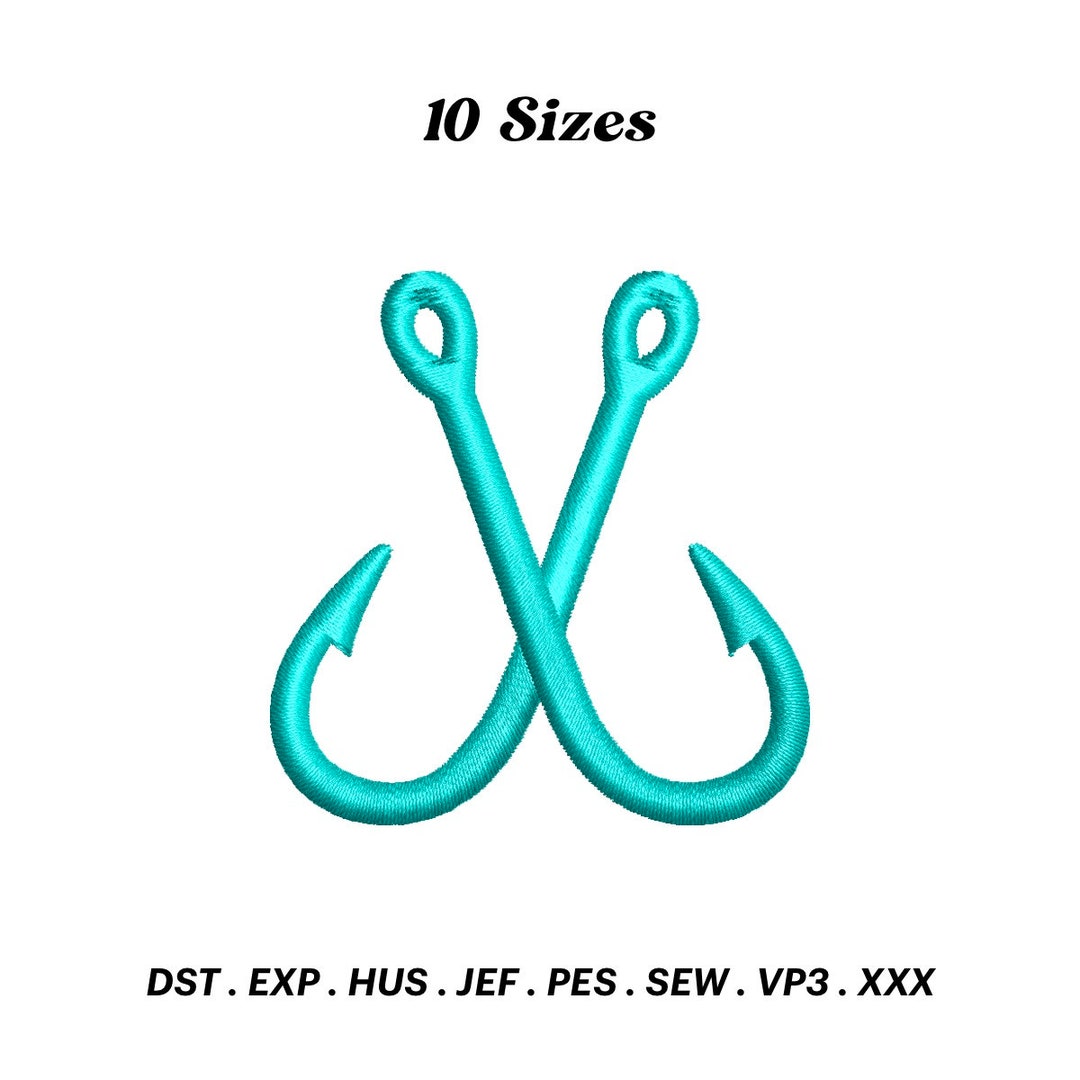Fishing Hook Embroidery Design, Crossed Bait Hook Embroidery Designs ...