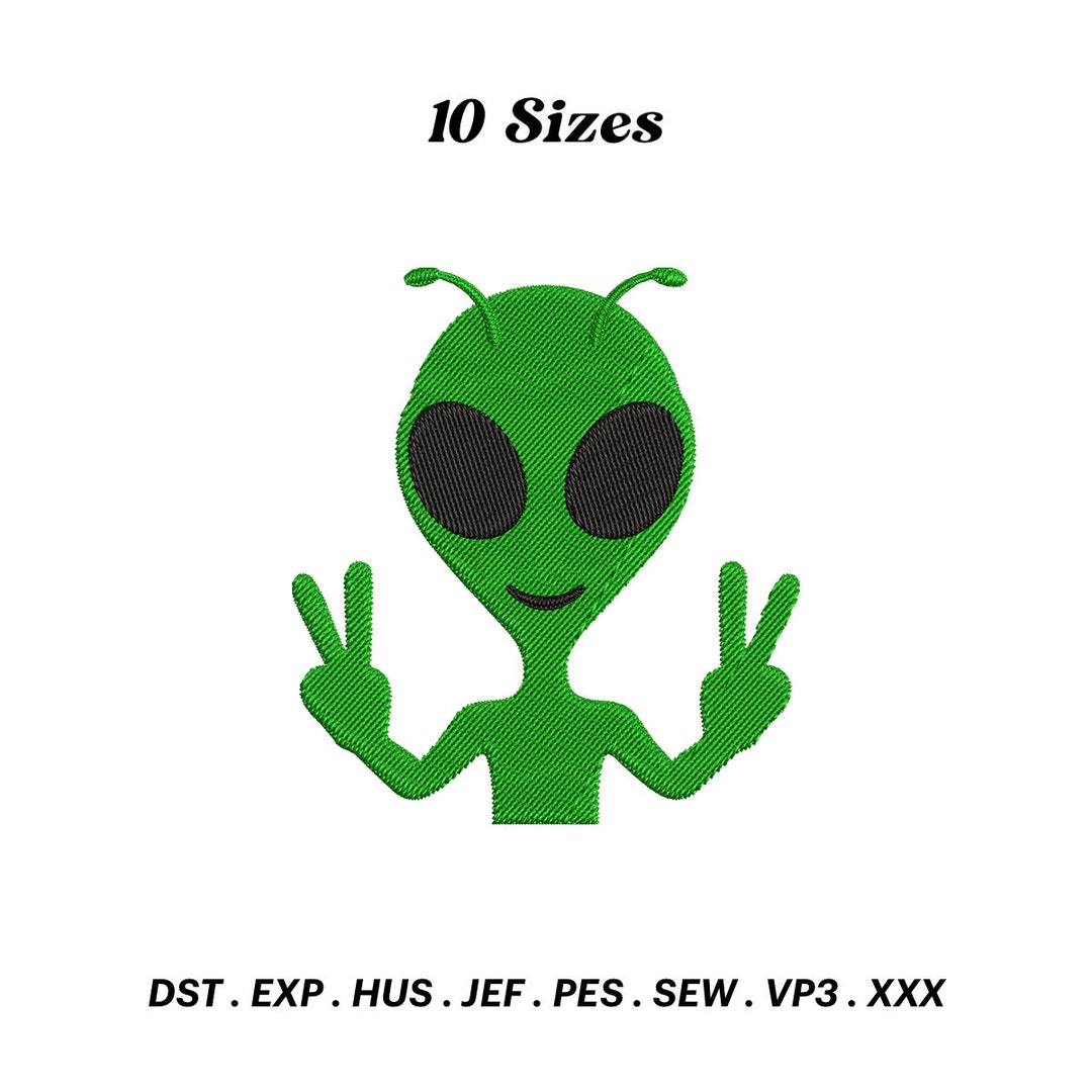 Peace Alien Embroidery Design, Alien Face Machine Embroidery, Green Man ...