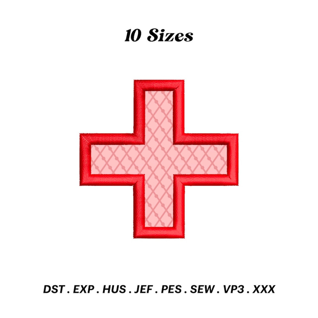 Red Cross Sign Applique Embroidery Design, First Responder Applique ...