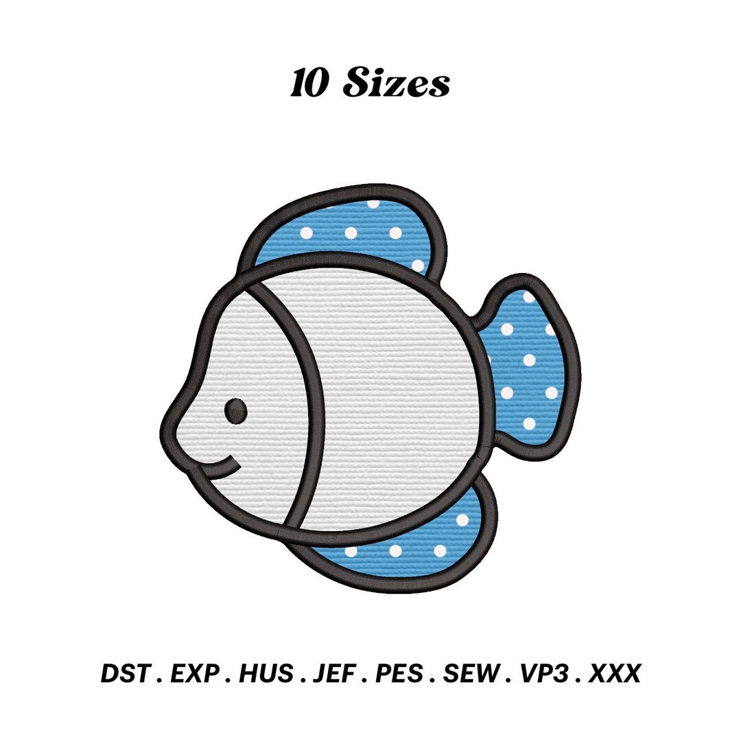 Fish Applique Embroidery Design, Gold Fish Embroidery, Animals Applique ...