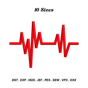 Heartbeat Embroidery Design, Machine Embroidery Design, EKG Embrdoidery ...