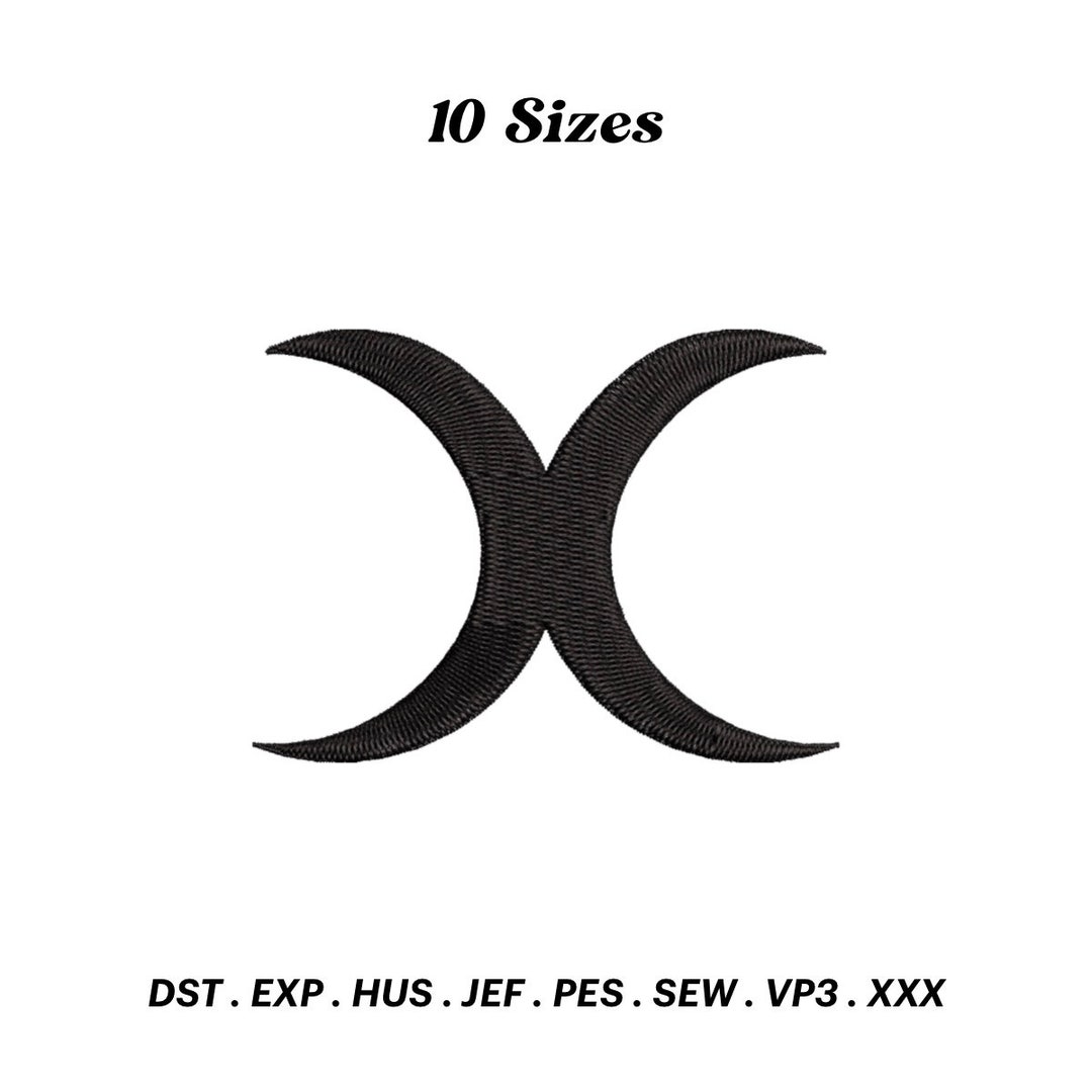 Double Crescent Moon Embroidery Design, Moon Silhouette Embroidery Designs, Moon Phases, Lunar ...