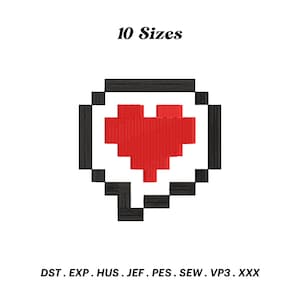 Love Message Pixel Embroidery Design, Pixel Art Heart PES File, Love ...