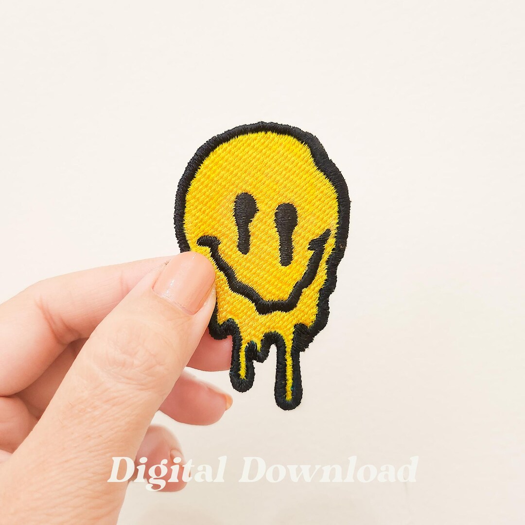 Drippy Smiley Face Embroidery Design: Emoticon Patch (digital Download ...