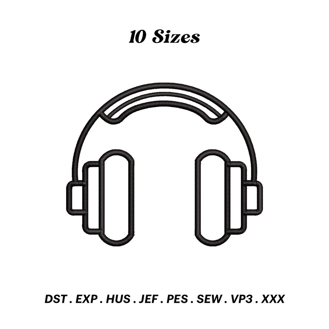 Headphone Embroidery Design: Earspeakers Outline (PES File, Digital ...