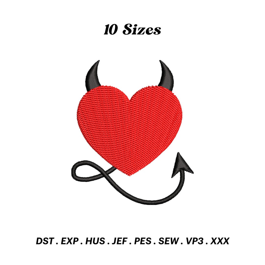 Heart Devil Embroidery Design, Demon Love Pattern, Evil Cartoon ...