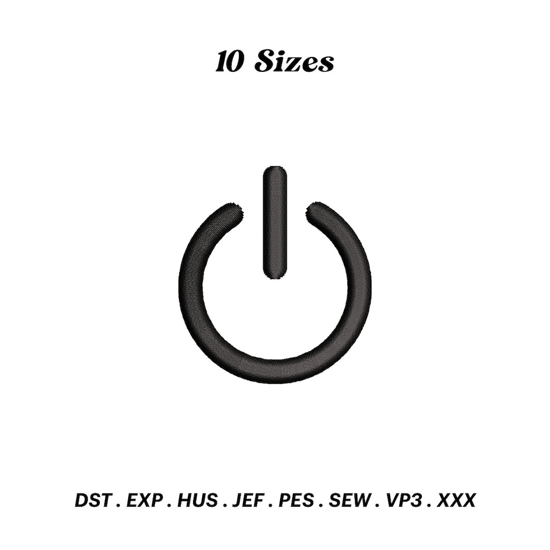 Power Button Icon Embroidery Design, on and off Button Embroidery ...