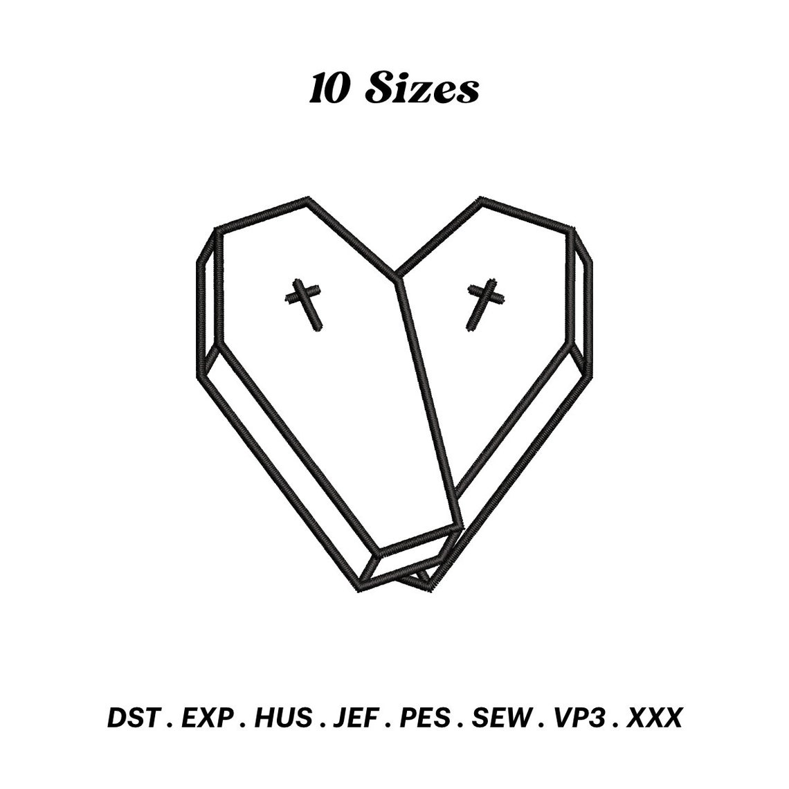 Coffin Heart Embroidery Design: Gothic Halloween Vibe (PES File ...