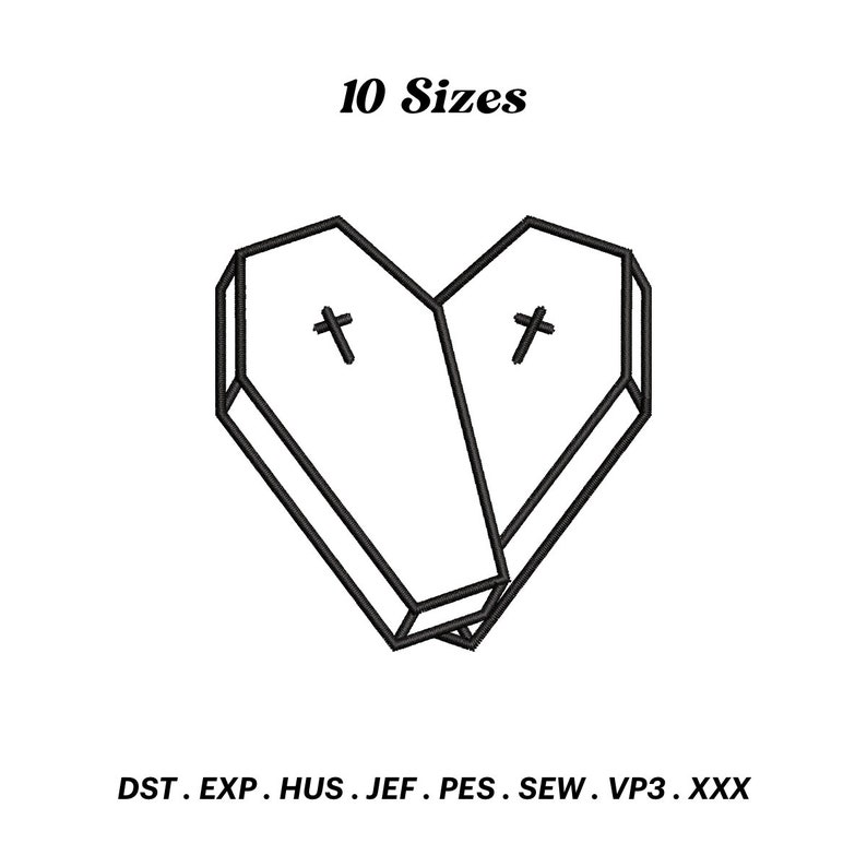 Coffin Heart Embroidery Design: Gothic Halloween Vibe (PES File ...