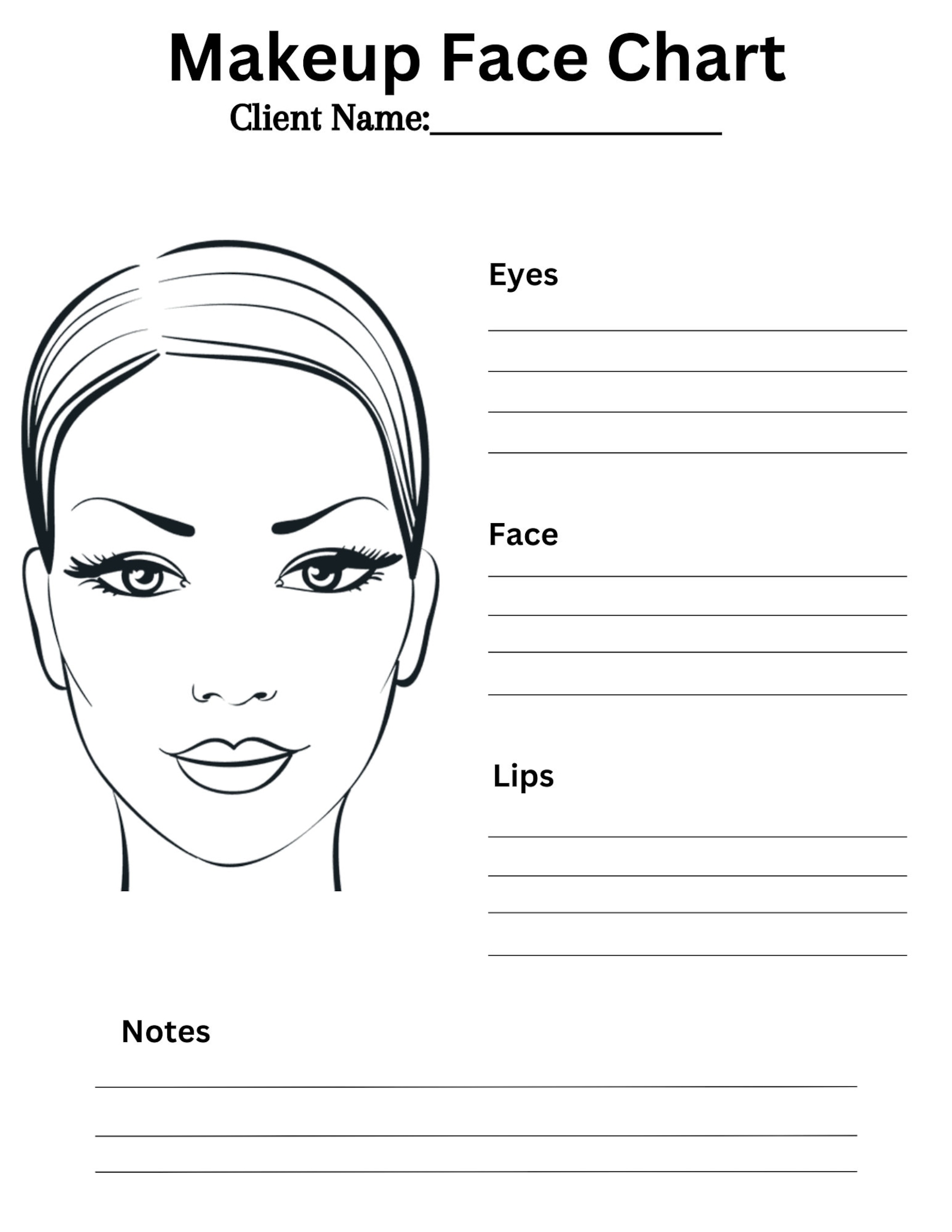 Makeup Artist Face Chart - Etsy
