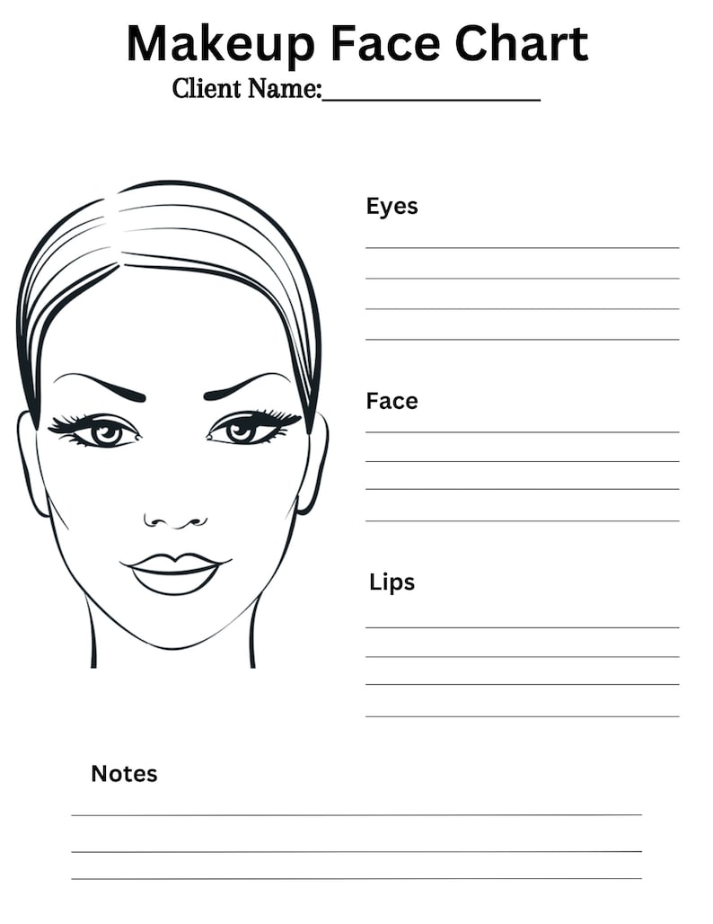Makeup Artist Face Chart - Etsy