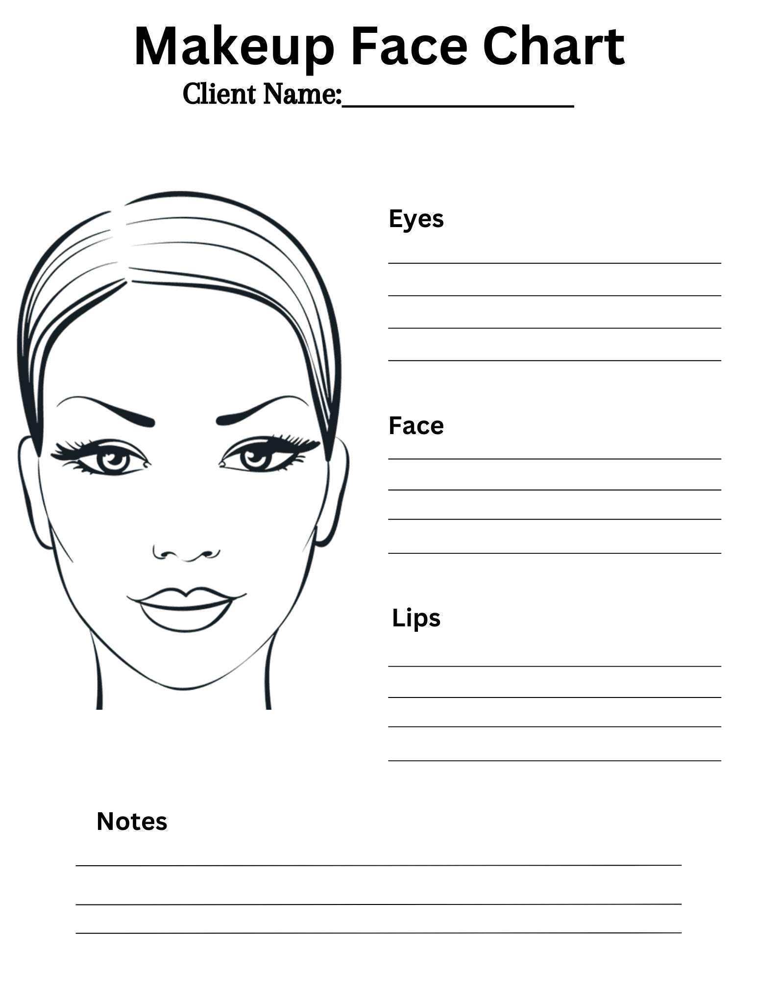 Makeup Artist Face Chart - Etsy