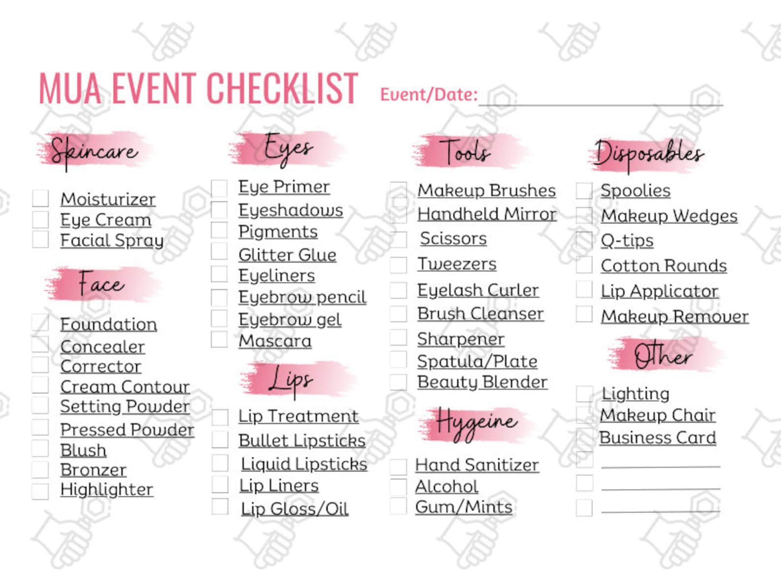 Makeup Artist Event Checklist - Etsy