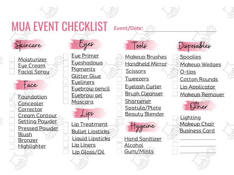 Makeup Artist Event Checklist - Etsy