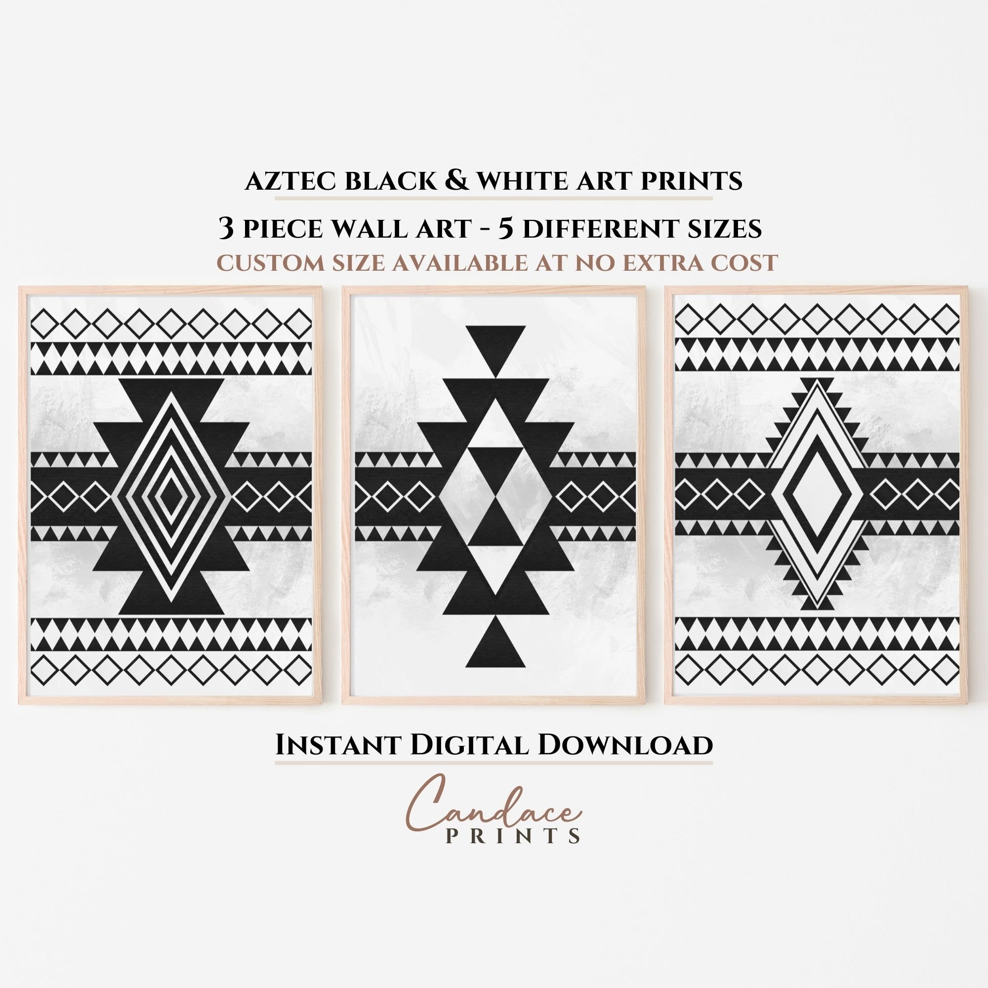 Set of 3 Aztec Black & White Wall Art | Printable Minimalistic Digital ...