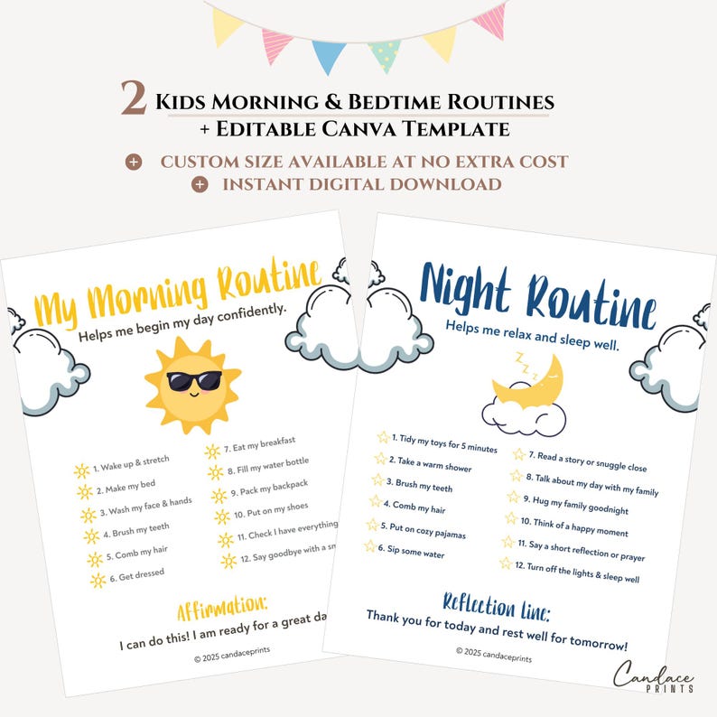 Kids Morning & Bedtime Routine Chart Bundle – Printable Visual ...