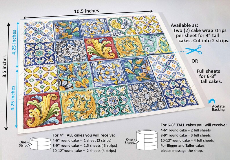 Mediterranean Tile Cake Wrap Colorful Sicilian Pattern Edible Image ...