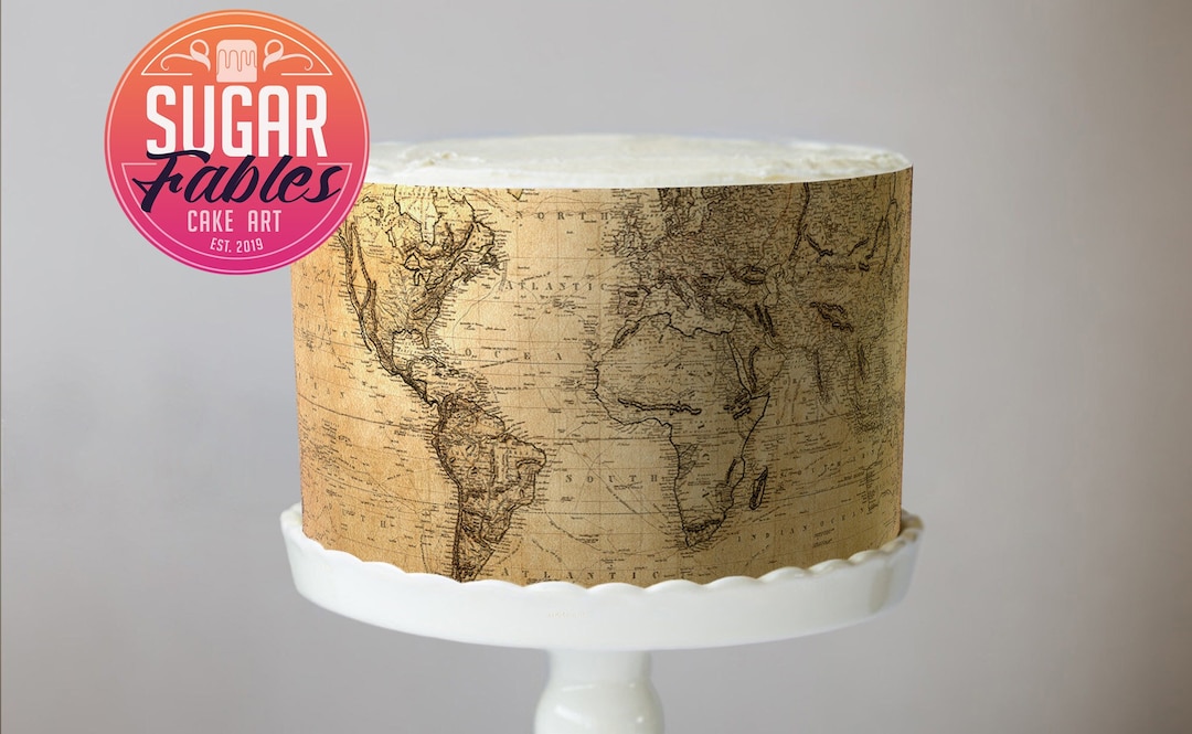 Vintage World Map, Antique Map Edible Image, Cake Wrap, Icing Sheet ...