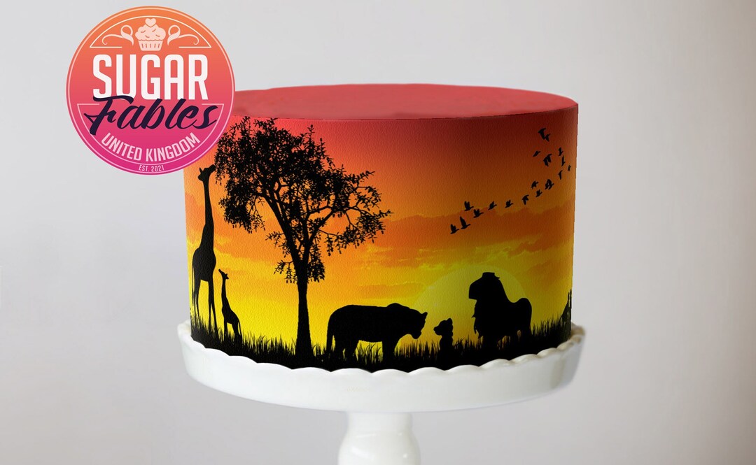 Africa Safari Sunset Cake Wrap, Edible Image. Lion Themed Party and ...