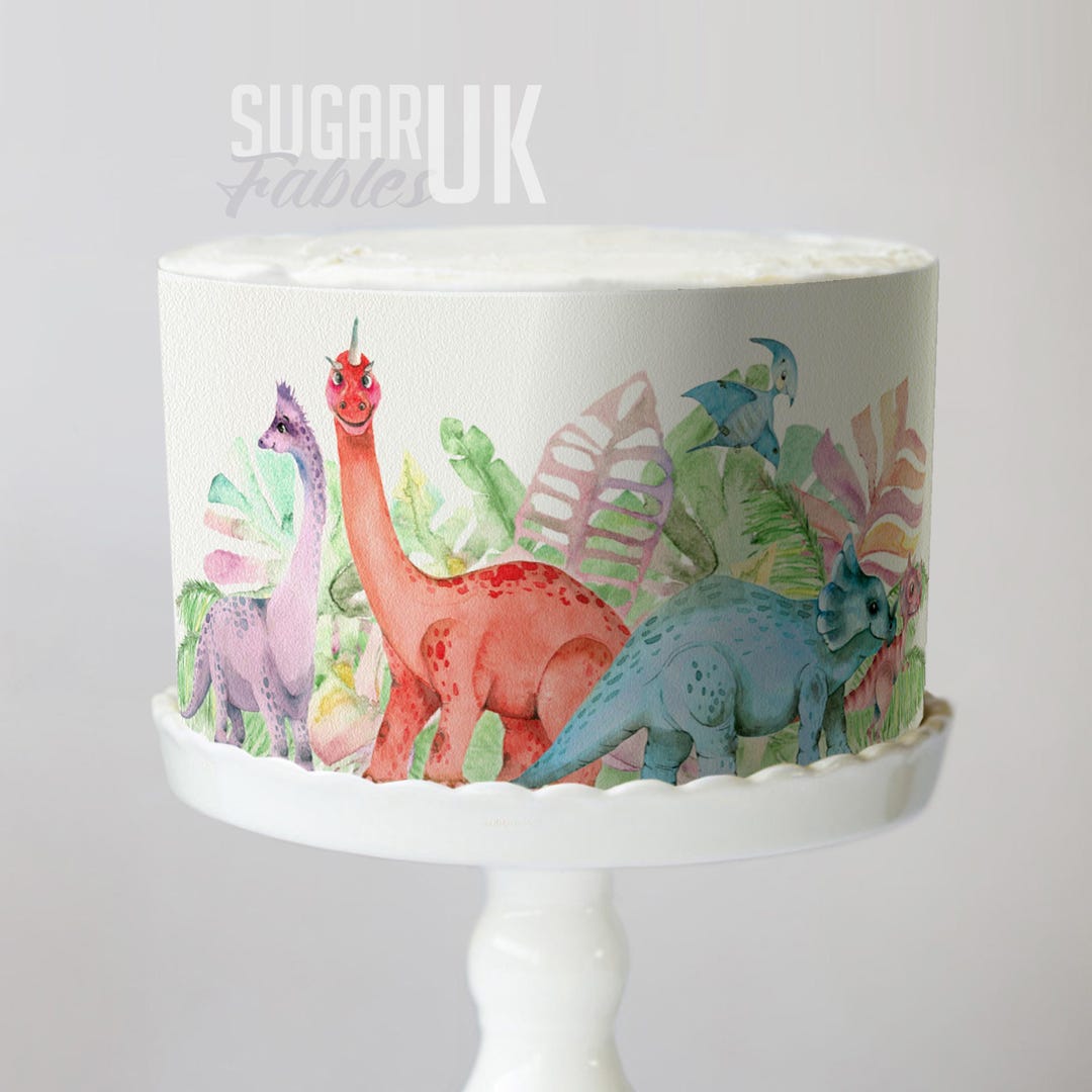 Playful Dinosaur Edible Image Pastel Baby Dino Shower & First Birthday ...