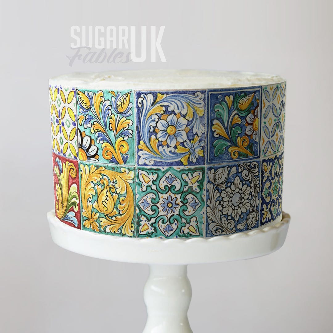 Mediterranean Tile Cake Wrap Colorful Sicilian Pattern Edible Image ...