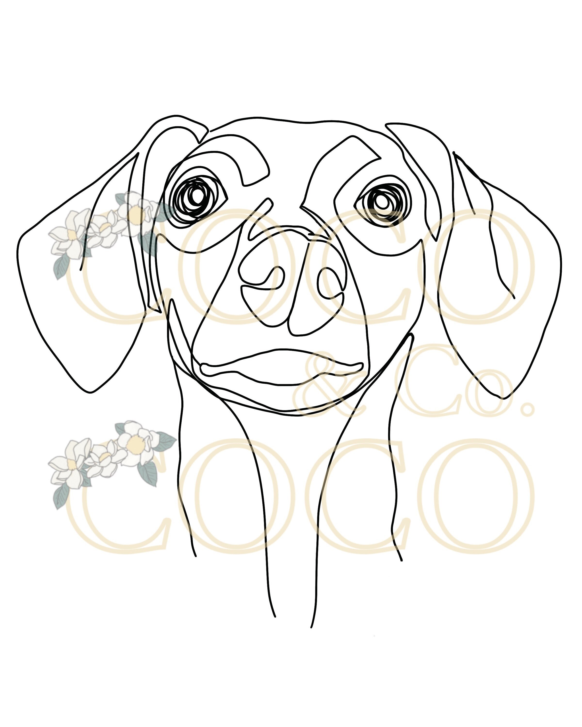 Dachshund Line Art Printable, Instant Download, Sublimation, Waterslide ...