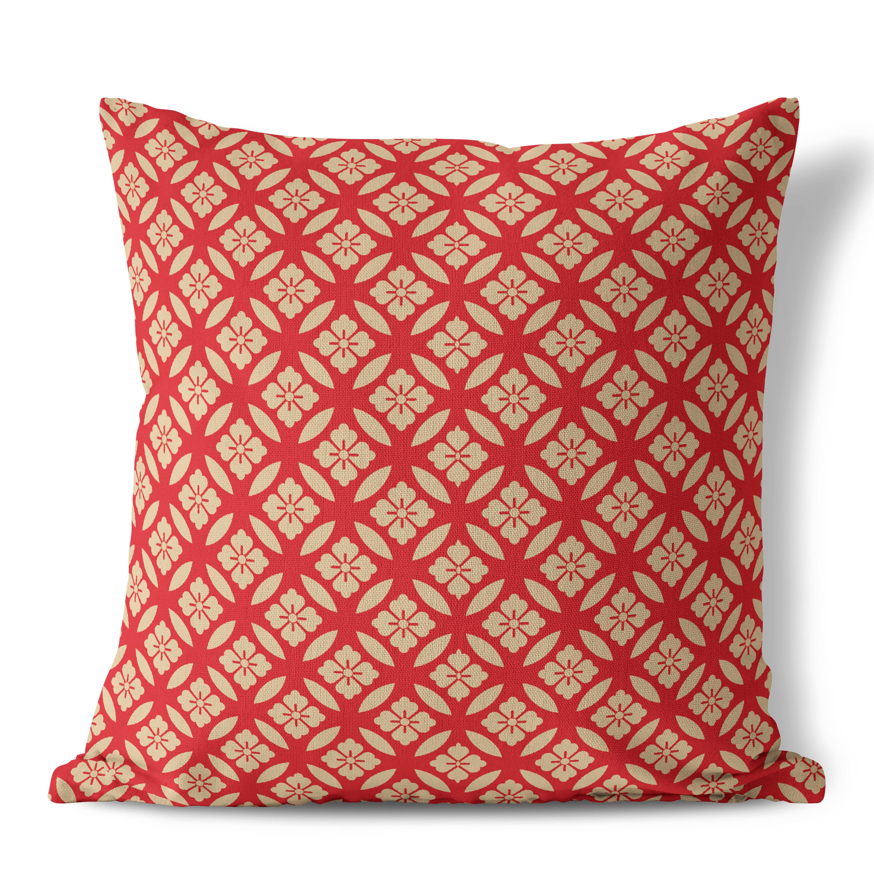 Red Japanese Chinese Throw Pillows Outdoor Cushion Decorative Etsy