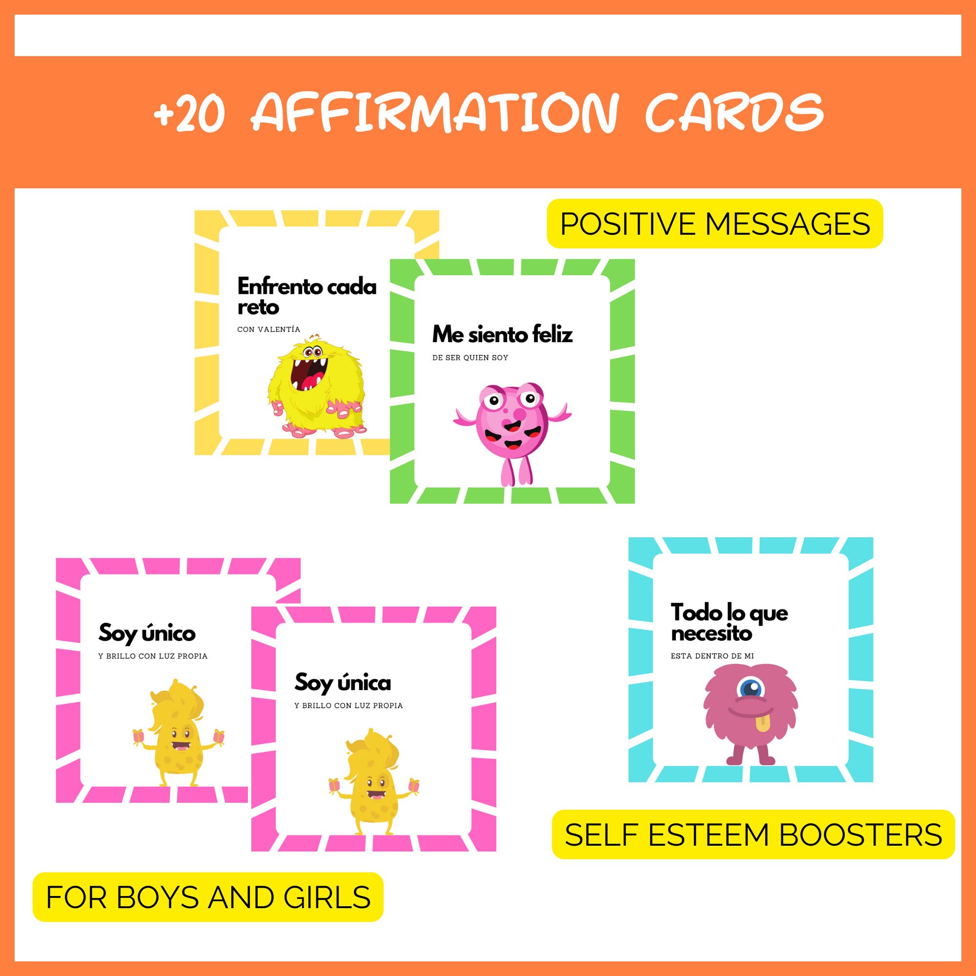 SPANISH VERSION - Positive Affirmations for Kids, Monsters Motivational ...