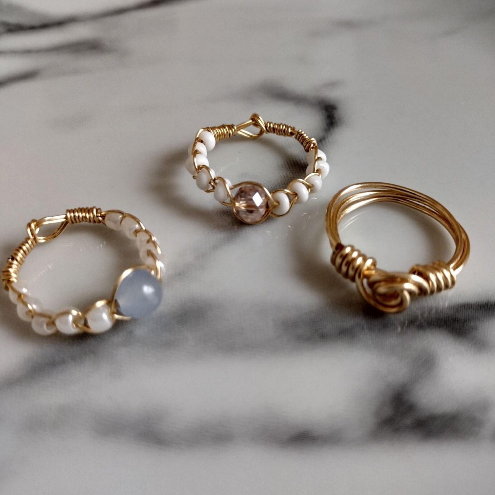 Blue Ring Wire Wrap,crystal Wire Ring, Pink Crystal Braided Ring, Wire ...